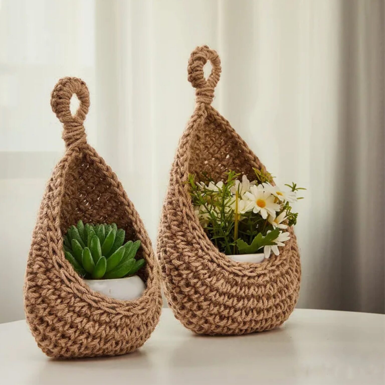 Jute Hanging Basket Wall planters Wall Planter Teardrop Hanging Baskets ...